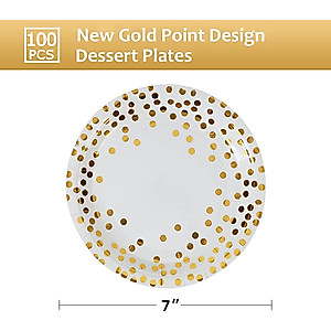 CENLBJ White and Gold Paper Plates,7INCH Gold Dot Dessert Plates,Disposable Party Supplies Suitable for Weddings,Birthdays,Bridal Parties,All Occasions(100 PCS)