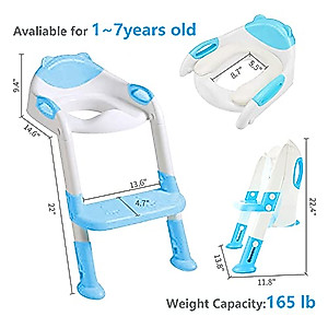 Besthls Potty Training Ladder Seat with Step Stool Ladder for Kids Boys Girl, Toddler Toilet Training Seat Chair with Soft Anti-Cold Padded Seat, Handles and Non-Slip Wide Steps (Light Sky Blue)
