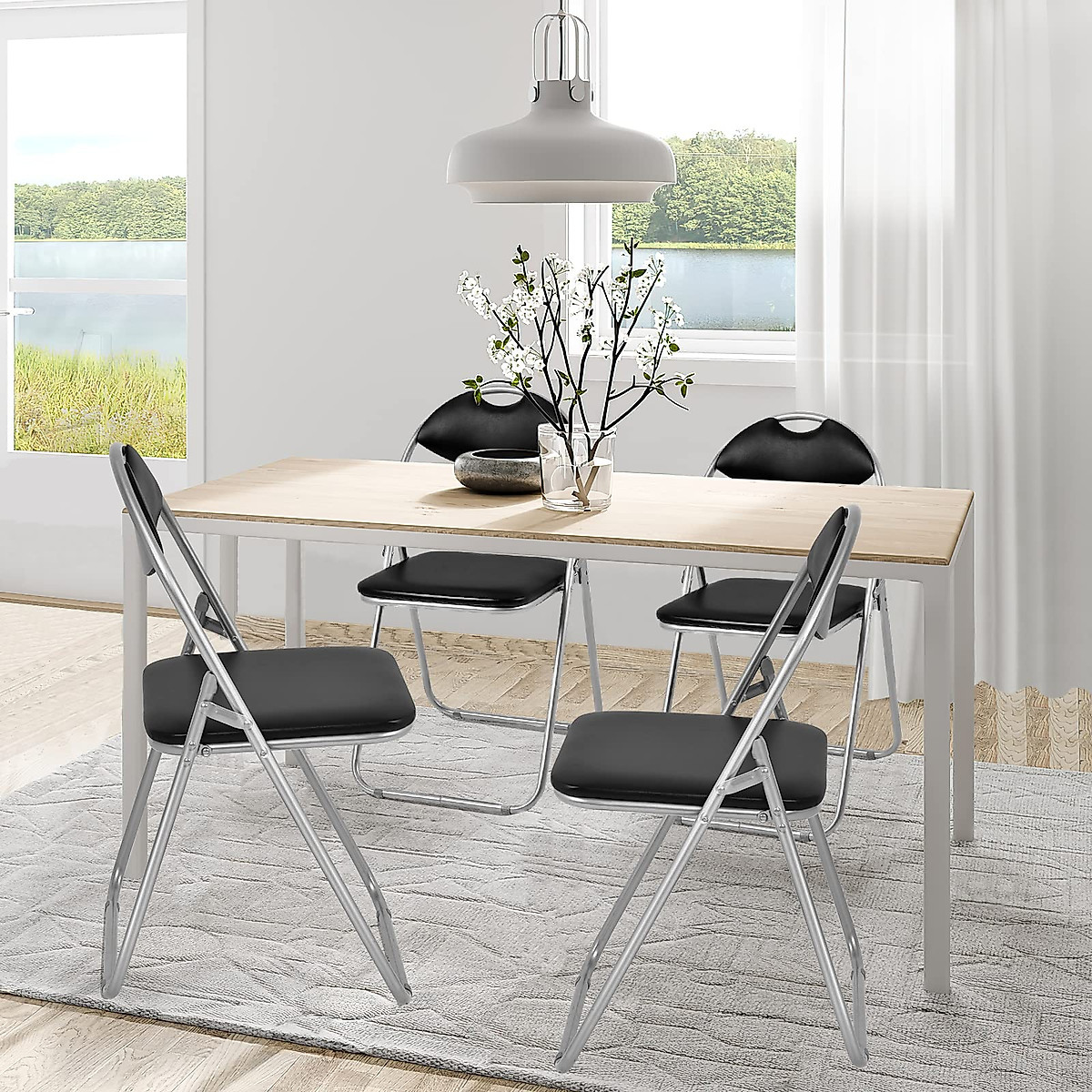 ARLIME Folding Chairs Set of 6, Foldable Chairs w/Handle Hole, Steel Frame, 330 Lbs Weight Capacity, Stackable Padded Folding Chairs for Events Wedding Party