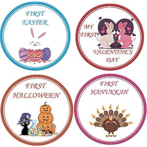 Baby Monthly Stickers 28 - First Year Stickers for Infant - Belly Stickers Boy Girl - Mount to Mount Birthday and all Hollidays - 4 inch diameter