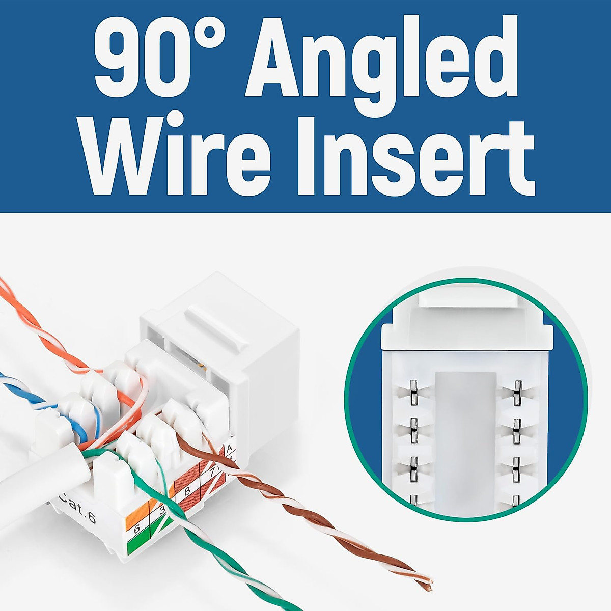 Everest 90° Angled RJ45 Cat6 Keystone Jacks 50-Pack in White - Slim Profile Female RJ45 Connectors - Cat 6 Keystone Jack - Compatible with 90° Angled Speed Termination Tool - easyJACK (B094WB91H3)