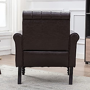 TTGIEET PU Leather Accent Chair with Arms for Living Room, Modern Upholstered Armchair with Solid Wood Legs for Single Sofa Reading Club Chair Living Room, Bedroom, Office(Dark Brown)