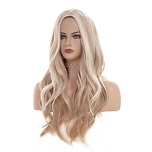 Gerulyss 26 Inches Light Wigs for Women Long Wavy Middle Part Wig Natural looking Synthetic Fluffy Hair for Cosplay,Halloween,Daily Use (Blonde)