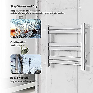SHARNDY Towel Warmer Brushed Nickel for Bathroom Wall Mounted Drying Rack Plug-in Electric Heated Towel Rack Stainless Steel Square 6 Bars Bath Towel Heater ETW84-4 80W 20.87x20.47x4.13 inches
