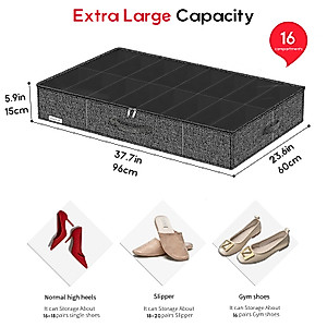 Friday Monkey Large Sturdy Thicken Shoe Storage Box, Clear Shoe Organizer for Closet Underbed, Folding Shoe Rack Sneaker Bin Holder Container Display Case, 16x2 Pairs, Linen-like Black, ZMXAUBS16P2