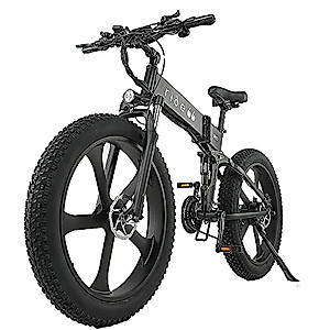 ride66 Electric Bike Folding Bicycle 1000W Powerful Motor 26 Inch Fat Tire Fork and Central Suspension 21 Speed Dual Battery Hydraulic Disc Brake for Adults