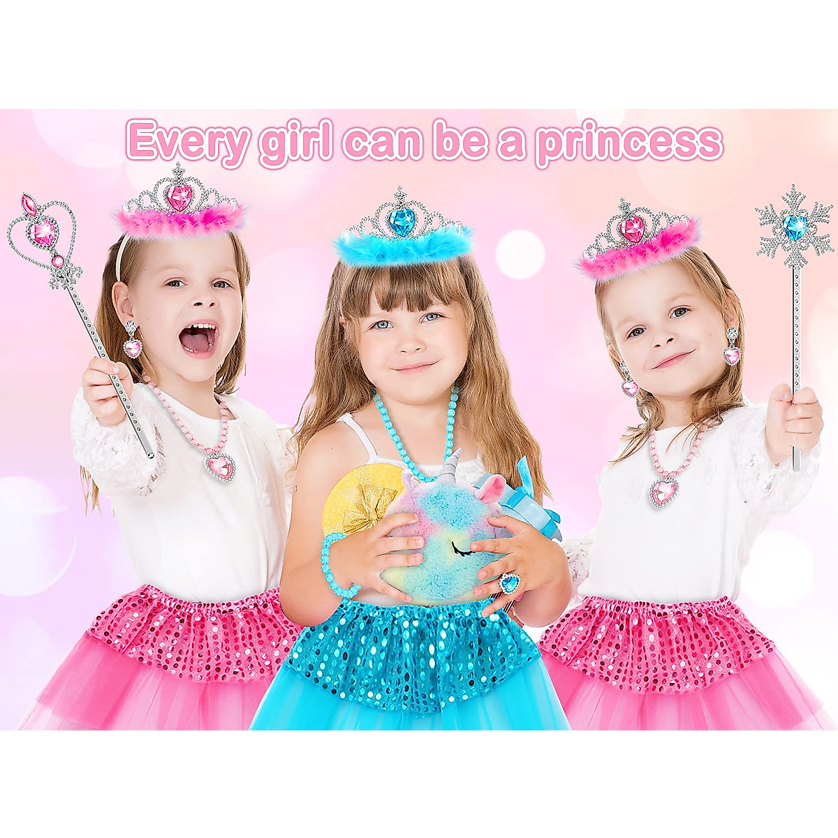 Princess Dress Up Toys & Jewelry Boutique, Princess dress up clothes for little girls pretend play toy set with Heel shoes, Skirts, Bag Toddler Dress Up Costumes Gift for Age 3 4 5 6 Years Old Kids