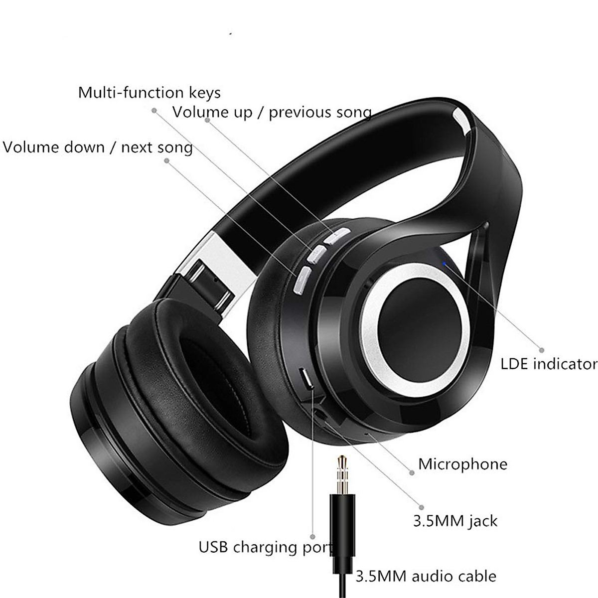 Bluetooth Headphones Over Ear Wireless Bluetooth Headphones Stereo Foldable Headphones with Mic 16H Play Time Deep Bass Earphones for PC/Cell Phones/TV,Gold