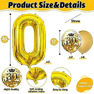 30th Birthday Decorations Men, 30th Birthday Party Decorations with Giant Foil Number 30 Balloon Birthday Confetti Latex Balloons Metallic Gold Balloons for Women 30 Years Old Birthday Balloons Decor