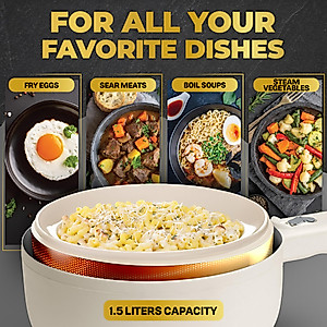 CERAMAX Electric Pot for Cooking, 10” Electric Cooker, Nonstick Electric Skillet with Lid and Steamer, Ceramic Hot Pot Electric Frying Pan for Dorm Rooms, Camping, RVs, Work, As Seen on TV Products