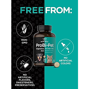 Horbäach Probiotics for Dogs & Cats | 120 Chewable Tablets | Digestive Aid | with 14 Probiotic Strains | Savory Beef Flavored Pet Supplement | by River & RULA