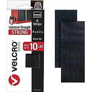 VELCRO Brand Heavy Duty Fasteners | 4x2 Inch Strips with Adhesive 8 Sets | Holds 10 lbs | Black Industrial Strength Stick On Tape | Indoor or Outdoor Use (VEL-30703-USA)