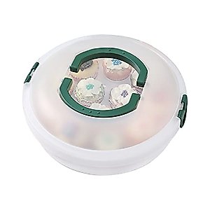DIIRPPR 10inch 3-In-1 Round Pie Carrier Portable Egg Carrier Deviled Egg Tray Cupcake,Christmas Party Container with with Egg Holder Trays Holds Up to 12 Cupcakes / 18 Eggs (Dark Green)
