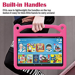 Fire HD 8 Tablet Case for Kids(12th/10th generation tablet, 2022/2020 release)-Riaour Kids Friendly Shockproof Cover with Handle Stand for All-New Amazon Kindle Fire HD 8 Plus & 8 Kids Pro Tablets - Pink