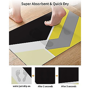 Gogobebe Super Absorbent Diatom Mud Mat Abstract Yellow Geometric Texture Quick-Drying Thin Bath Mat Non-Slip Bathtub Mat Anti-Skid Rubber Bathroom Shower Mat 16x24in
