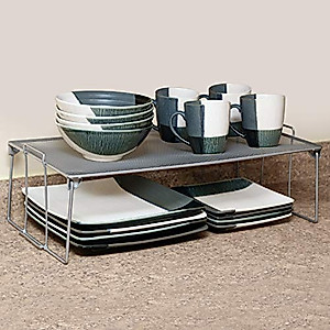 YBM HOME Stackable Shelf Storage Rack for Kitchen, Bathroom, and Office, Silver Mesh Wire Stainless Steel Organizer with Interlocking Legs, Foldable Design to Put Away (Large)