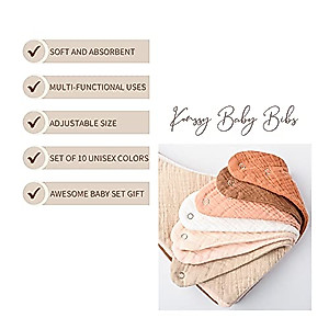 Konssy Muslin Baby Bibs 10 Pack Baby Bandana Drool Bibs 100% Cotton for Unisex Boys Girls, 10 Solid Colors Set for Teething and Drooling