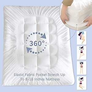 DREAMHOUR King Size Mattress Pad Thick Breathable Mattress Topper Soft Quilted Fitted Mattress Cover with Deep Pocket Fits 8-18 Inch (78x80 Inches,White)