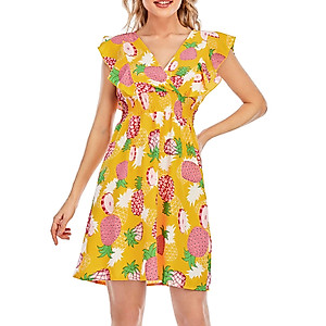 Padaleks Dresses for Women Casual Summer Chiffon Floral Printed Sleeveless Party Mini Dress Ruffle Beach Sundress