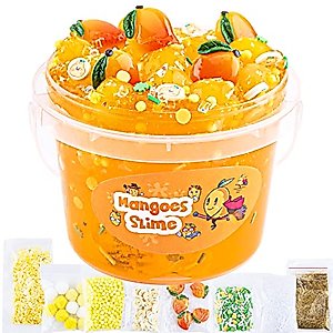 Crystal Slime, Orange Mango Clear Jelly Cube Glimmer Crunchy Slime with 8 Add-ins, Idea Stress Relief Toy, Kids Party Favor, Birthday Easter Christmas New Year Gift for Girls & Boys Age 6 7 8 9 10+