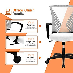 CL.Store Ergonomic Office Chair Home Desk Mesh Computer with Lumbar Support Armrest Modern Executive Rolling Swivel Task Work Mid Back Adjustable (White), MC-GF411-White