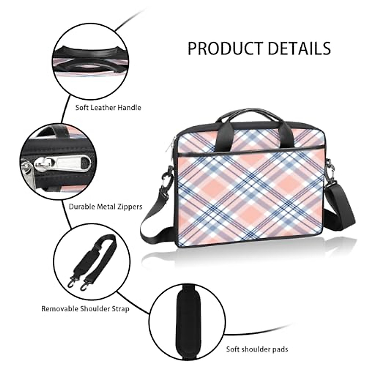 Checkered Pattern Laptop Computer Bag Waterproof Shoulder Messenger Bag 13-15 inch Durable Laptop Tote Bag with Shoulder Strap Handle Lightweight Crossbody Briefcase