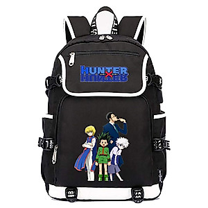 WANHONGYUE Hunter X Hunter Anime Cosplay Schoolbag Rucksack 15.6" Laptop Backpack with USB Charging Port Black / 3