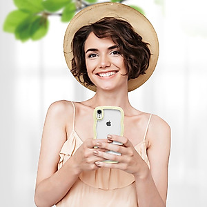 Anuck for iPhone XR Case Wavy Edge Clear Back Design, Anti-Slip Grip Cute Wave Curly Frame Shape Shockproof Soft TPU & Hard Bumper Protective Phone Case Cover for Women Girls, Yellow