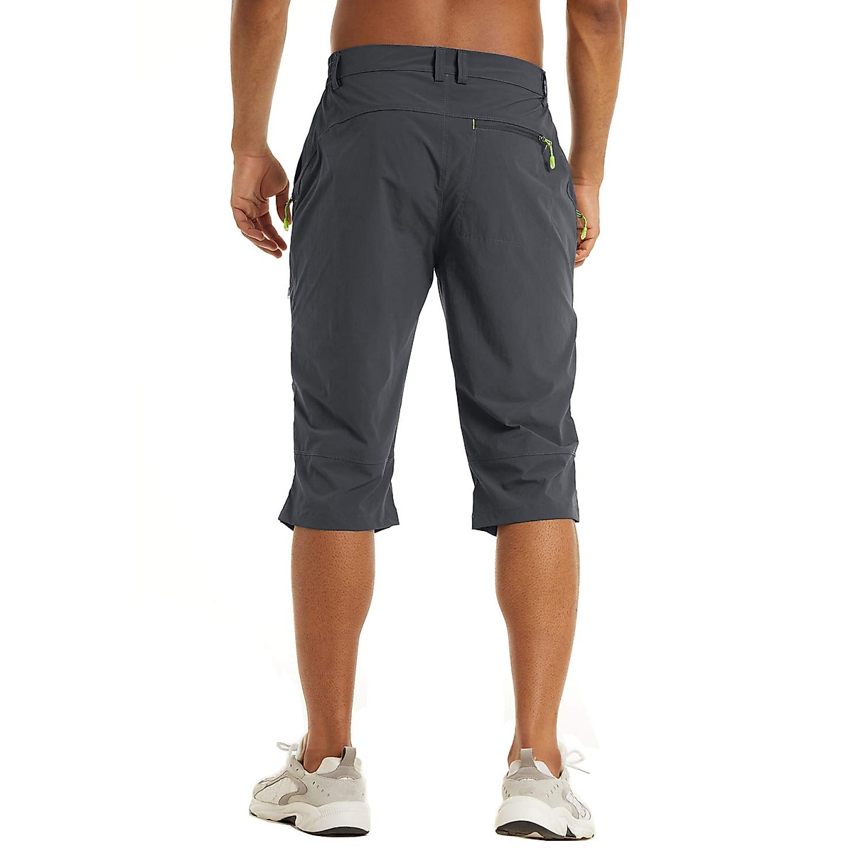 LACSINMO Men's Below Knee Shorts Quick Dry 3/4 Hiking Long Walking Shorts Summer Thin Capris with 4 Zipper Pockets Dark Grey