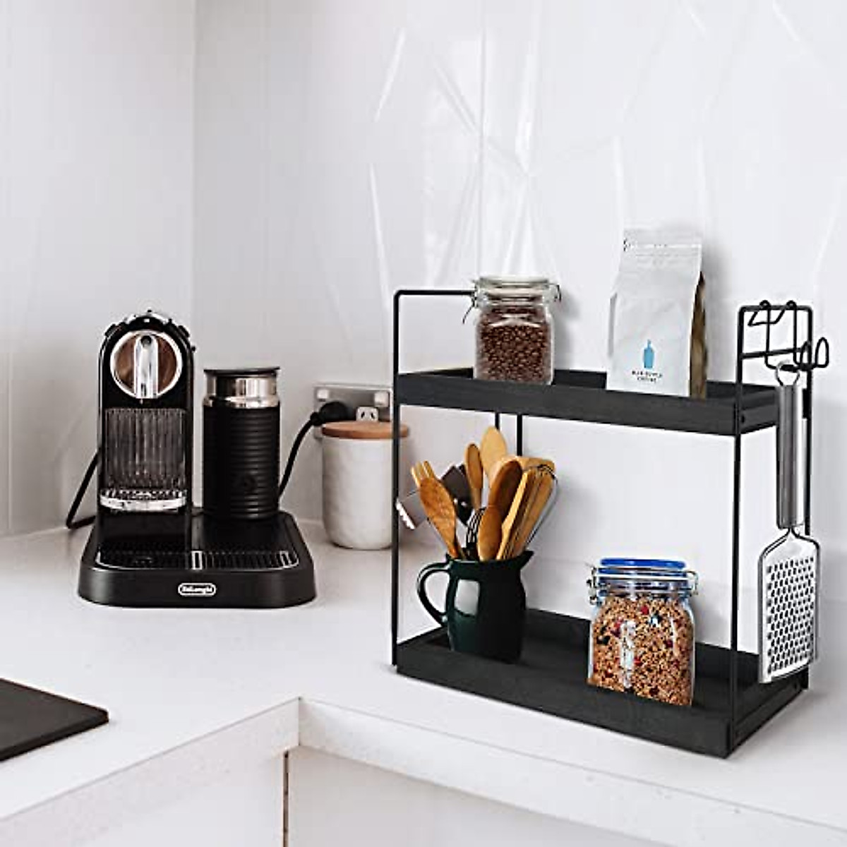 2 Tier Bathroom Counter Organizer, Bathroom Organizer Countertop, Wood Bathroom Counter Trays Vanity Organizer, Bathroom Countertop Organizer Kitchen Organizer for Countertop Coffee Station Organizer…