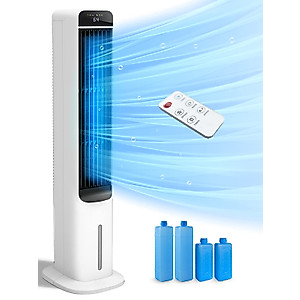 Evaporative Air Cooler 3 IN 1, LifePlus Tower Cooling Fan with Top & Bottom Water Refilling, 70° Oscillation Portable Cooling Fan for Room, 3 Speed and 3 Wind Type, Remote Control