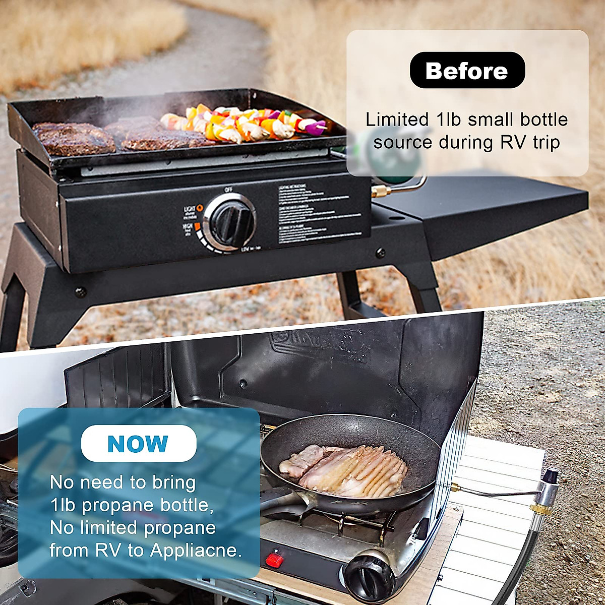 Kohree 7ft Propane Quick Connect Hose for RV to Gas Grill, 1/4" LP Quick Connect Propane Hose for 1 LB Portable Appliance to RV 1/4" Female Quick Disconnect