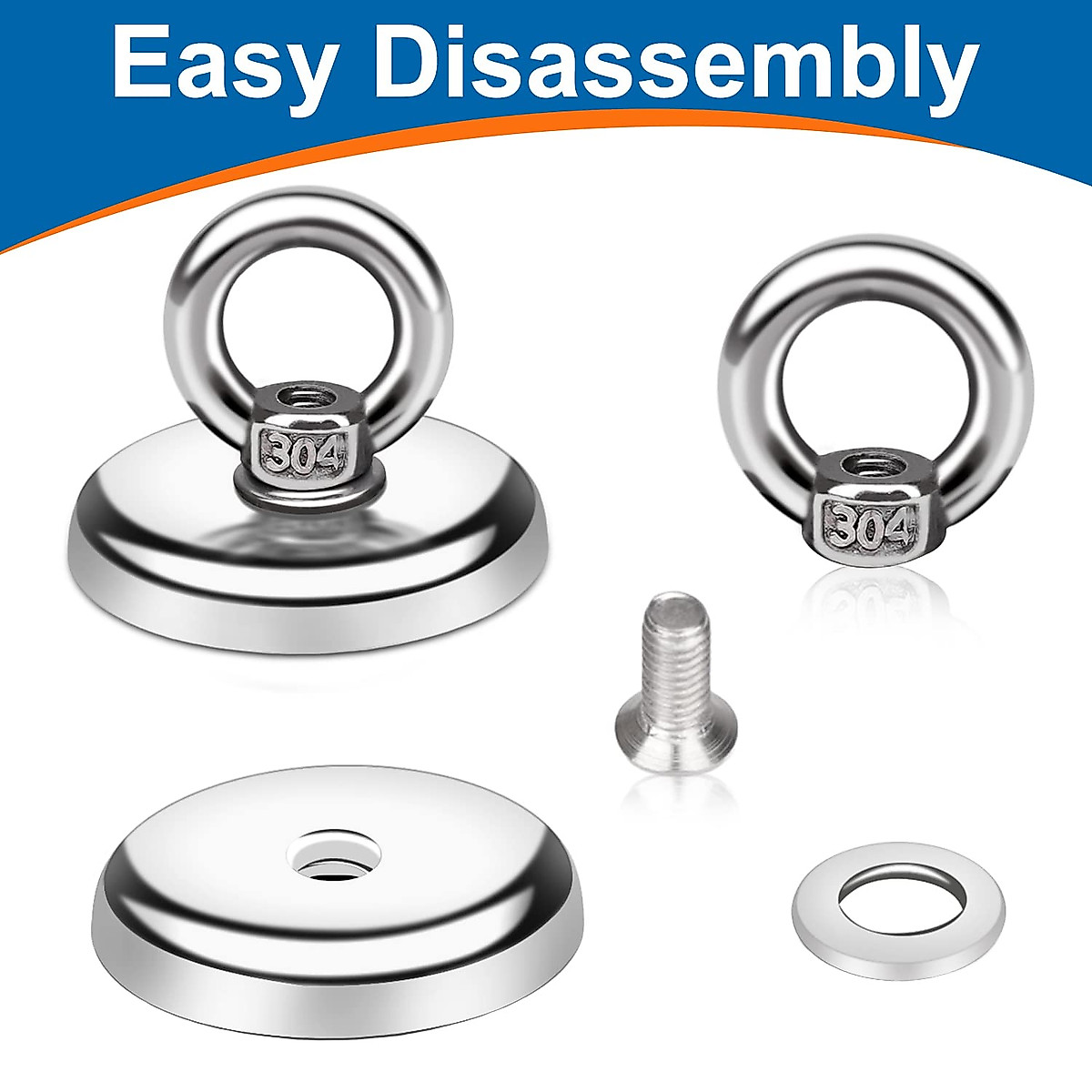 E BAVITE Magnetic Hooks, 100 LB（45KG） Heavy Duty Magnetic Hooks with Countersunk Hole Eyebolt, Perfect for Home, Kitchen, Workplace, Office and Garage, Pack of 10