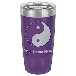 LaserGram 20oz Vacuum Insulated Tumbler Mug, Yin Yang, Personalized Engraving Included (Dark Purple)