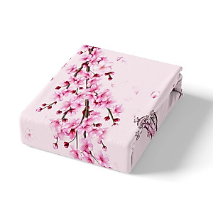 Eiffel Tower Sheet Set Twin,Peach Blossom Pink Bedding Set for Kids Teens Girls Boys,Paris Cityscape Romantic Theme Bed Sheet Set 3pcs with Deep Pocket Fitted Sheet + Flat Sheet + 1 Pillowcase