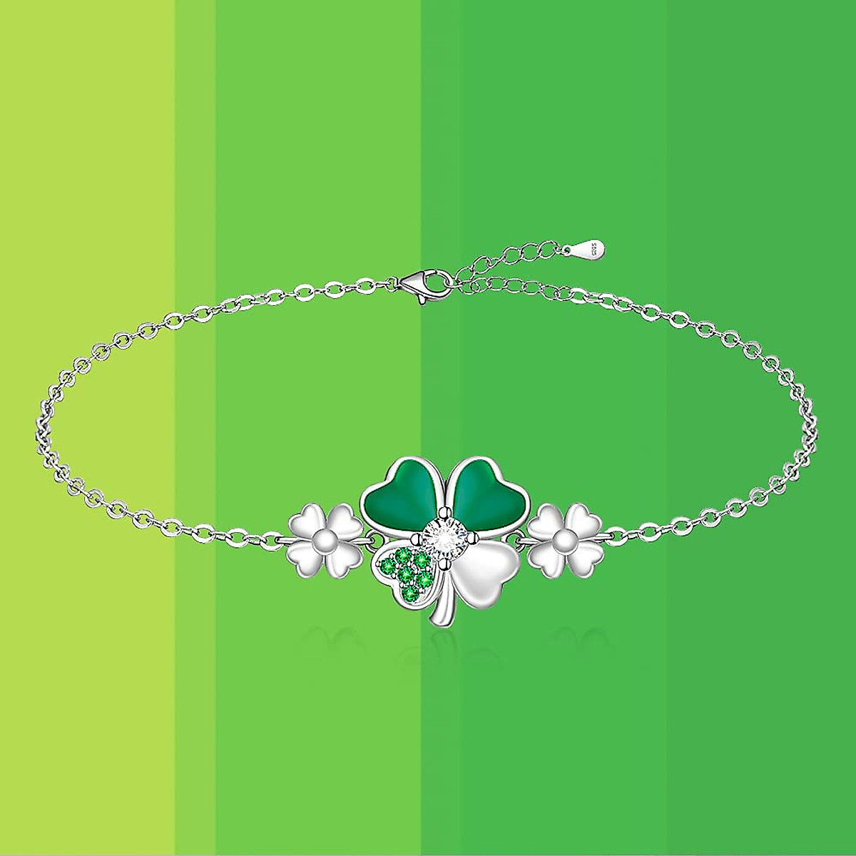 Talonior Good Luck Four Leaf Clover Bracelet for Women Friends Green St Patricks Day Gifts Irish Jewelry Shamrock Bracelets Sterling Silver
