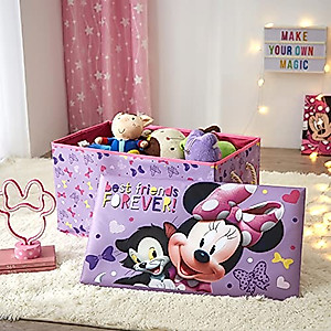 Disney Minnie Mouse Collapsible Toy Storage Bench and Ottoman – Durable and Functional, 14.5" H x 14.5" D x 25" L, Perfect for Kids' Rooms