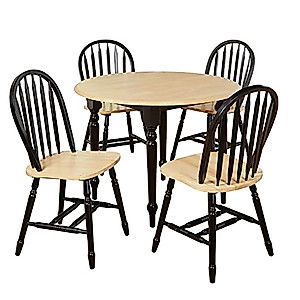 Target Marketing Systems Inch Round Drop Leaf Table with Turned Spindle Legs for Small Spaces and Apartments, Made of Solid Rubberwood, Expands from 26" to 40", Black