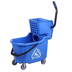 Side Press Wringer Combo Commercial Mop Bucket on Wheels, 33 Quart (Blue)