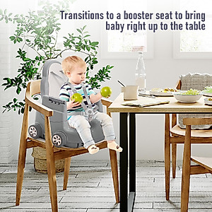 High Chairs for Babies and Toddlers, Portable 3 in 1 High Chair, Adjustable Convertible Compact Infant Baby Feeding Chair Booster with Detachable Double Tray, 5 Point Harness, Foot Rest Gray