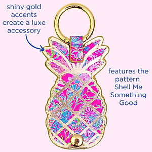 Lilly Pulitzer Leatherette AirTag Keychain, Cute Air Tag Holder, Novelty Pineapple Shaped AirTag Key Ring for Luggage, Car Keys, or Dog Collars, Shell Me Something Good