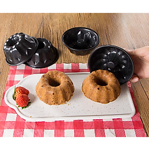 Webake 4 Inch Mini Fluted Tube Pans Nonstick Bakeware Set of 4 for Bundtlette, Angel Food Cake, Kugelhopf, Brownie
