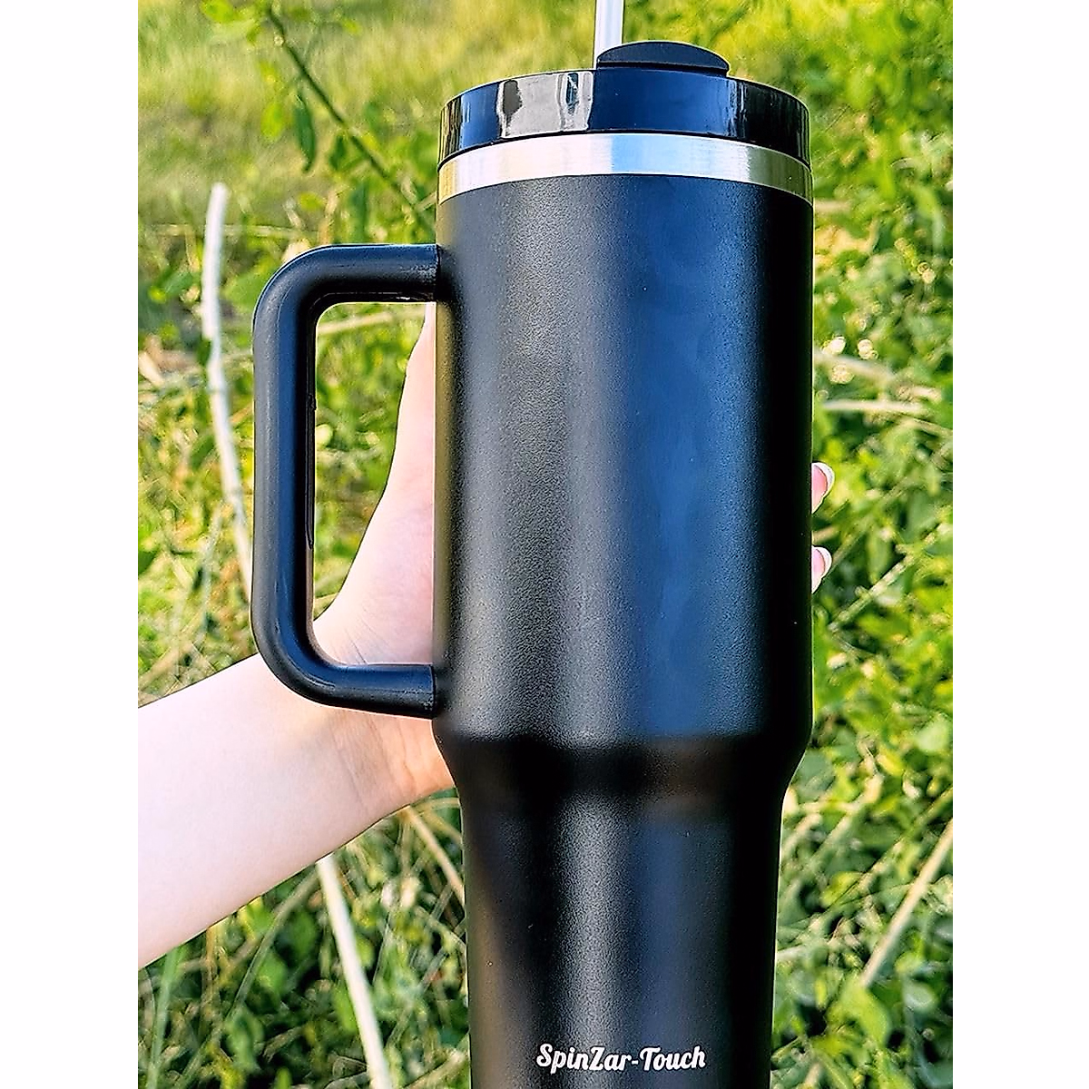 40 oz Tumbler with Handle and Straw, Black Insulated Travel Mug Iced Coffee Cup, Reusable Stainless Steel Insulated Water Bottle, Keeps Drinks Cold for 24 Hours, Dishwasher Safe, BPA Free, Large