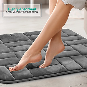 Clara Clark Bathroom Rugs, Velvet Memory Foam Bath Mat, Non-Slip Bath Rugs, Machine Wash, Dries Quickly, Ultra Soft Plush Bath Mats for Bathroom, Tiled - Gray