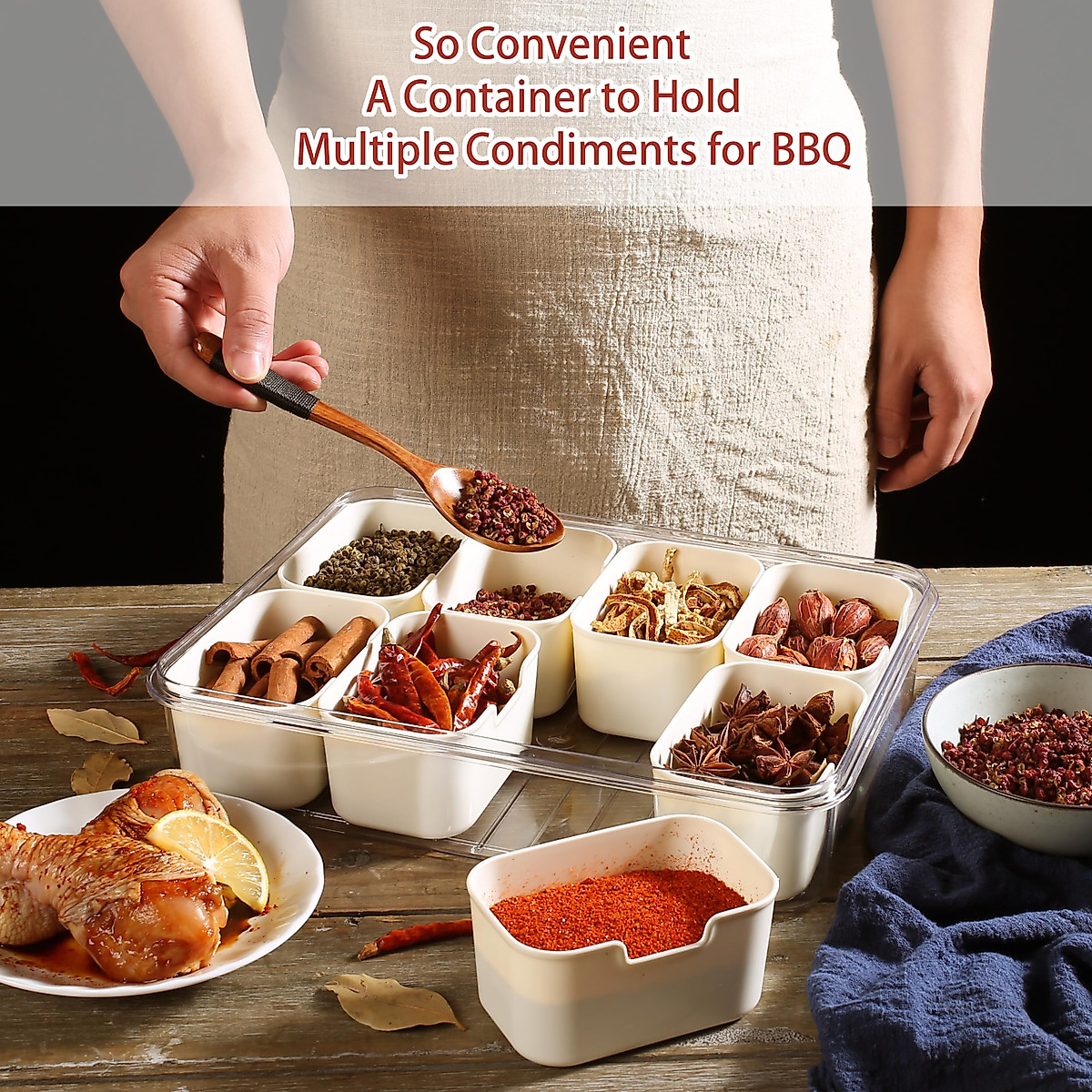 Bandesun Divided Serving Tray with Lid and Handle - Snackle Box Charcuterie Container for Portable Snack Platters - Clear Organizer for Candy, Fruits, Nuts, Snacks - Perfect for Party, Entertaining