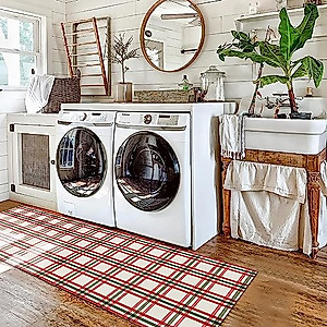 Miaklek Christmas Farmhouse Lattice Kitchen Mats for Floor Anti Fatigue Mats for Kitchen Floor Kitchen Rugs Cushioned Mats Non Slip Comfort Standing Kitchen Rugs Set of 2, Red and Green Plaid