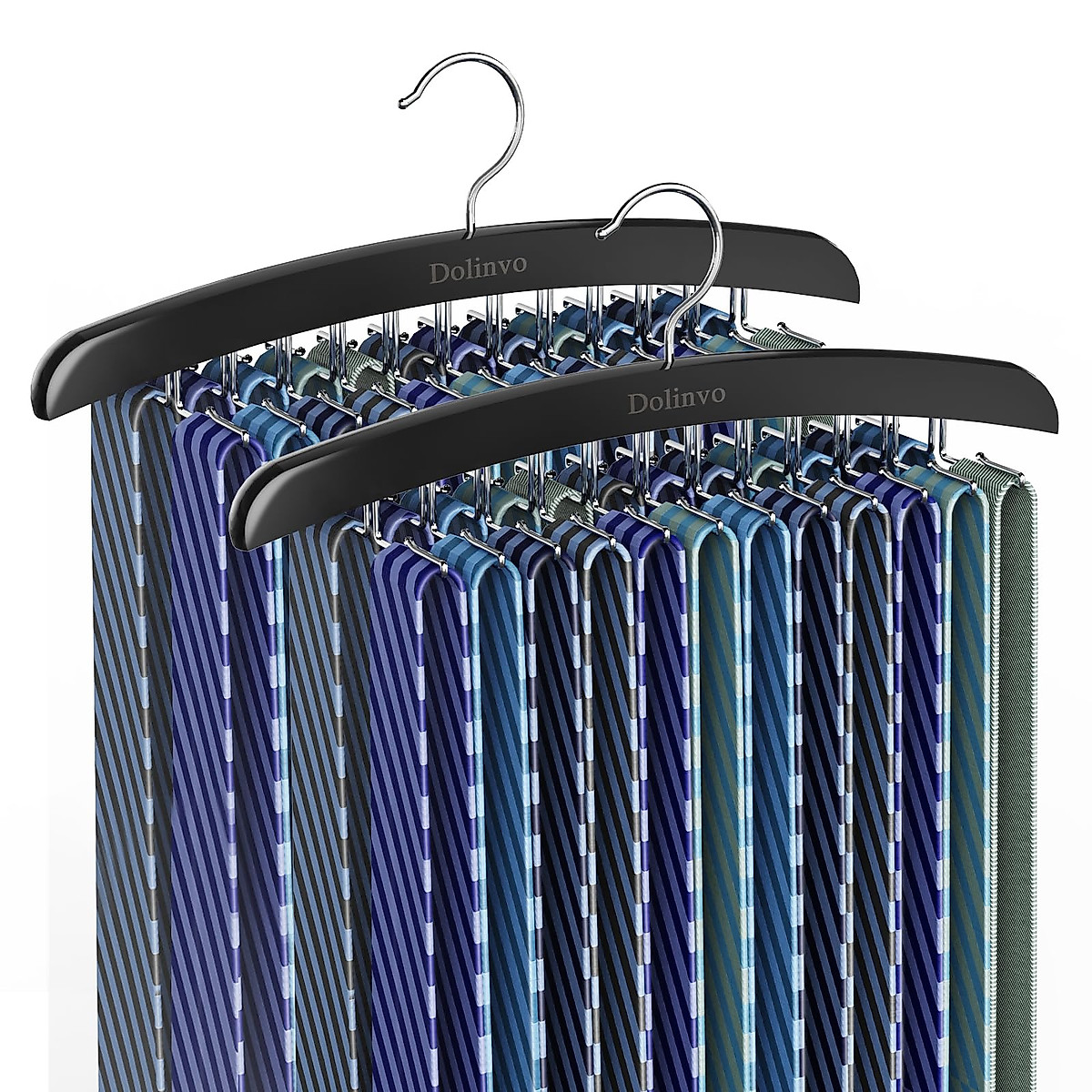 Upgraded Tie Rack Tie Hanger 24 Hooks Wooden Tie Organizer, Space Saving Tank Top Hanger,Belt Organizer for Closet,Bra Organizer with 360°Rotating, 2Pack