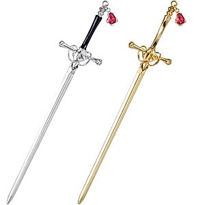 OIIKI Sword Hair Sticks 2pcs, Metal Sword Hair Pins Stick for Buns, Chinese Hair Chopstick for Women Girls Hair Thick Gold Silver Color Hair Accessories