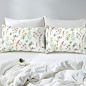 Girls Bed Sheet Set Twin Size Floral Print Fitted Sheet for Kids Teens Bedroom Decor Chic Blossom Flowers Botanical Beding Set Microfiber Soft Nature Leaf Bed Cover with 1 Pillow Case