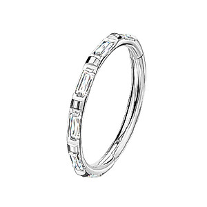 Pierced Owl 16G Implant Grade Titanium Rectangular Baguette CZ Crystal Lined Hoop Cartilage Helix Daith Rook Conch Hinged Segment Ring (Silver Tone, Diameter: 10mm)